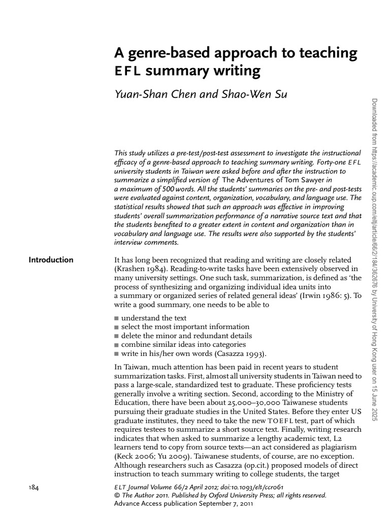 A Genre-Based Approach To Teaching EFL Summary Writing | PDF ...