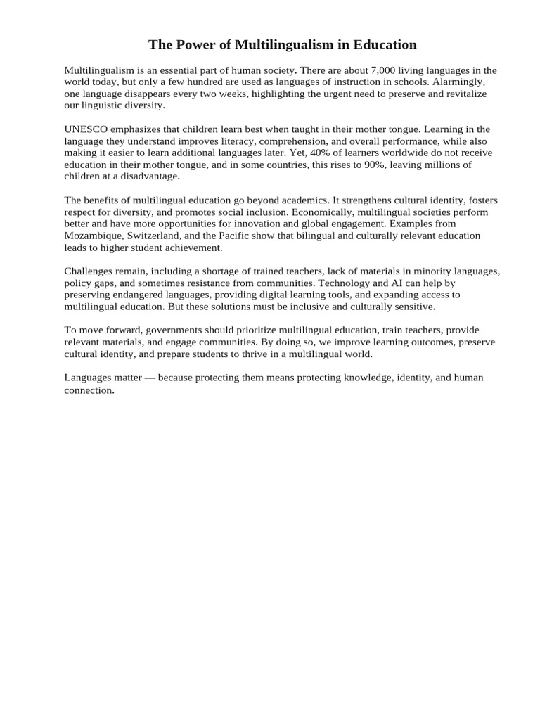 The Power of Multilingualism in Education | PDF
