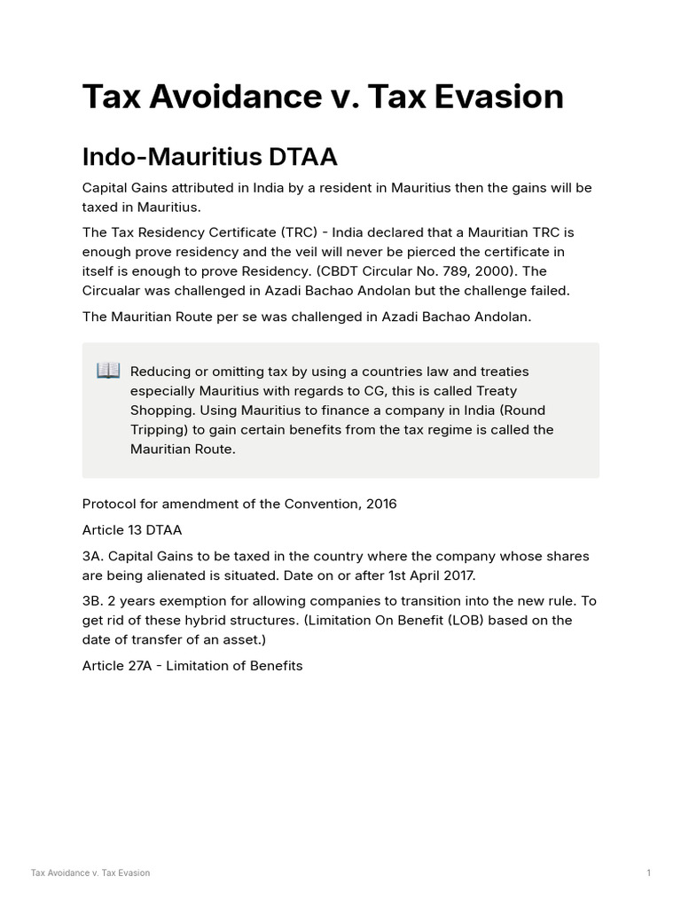 Tax Avoidance v. Tax Evasion (DTAA) | PDF | Tax Avoidance | Tax Treaty