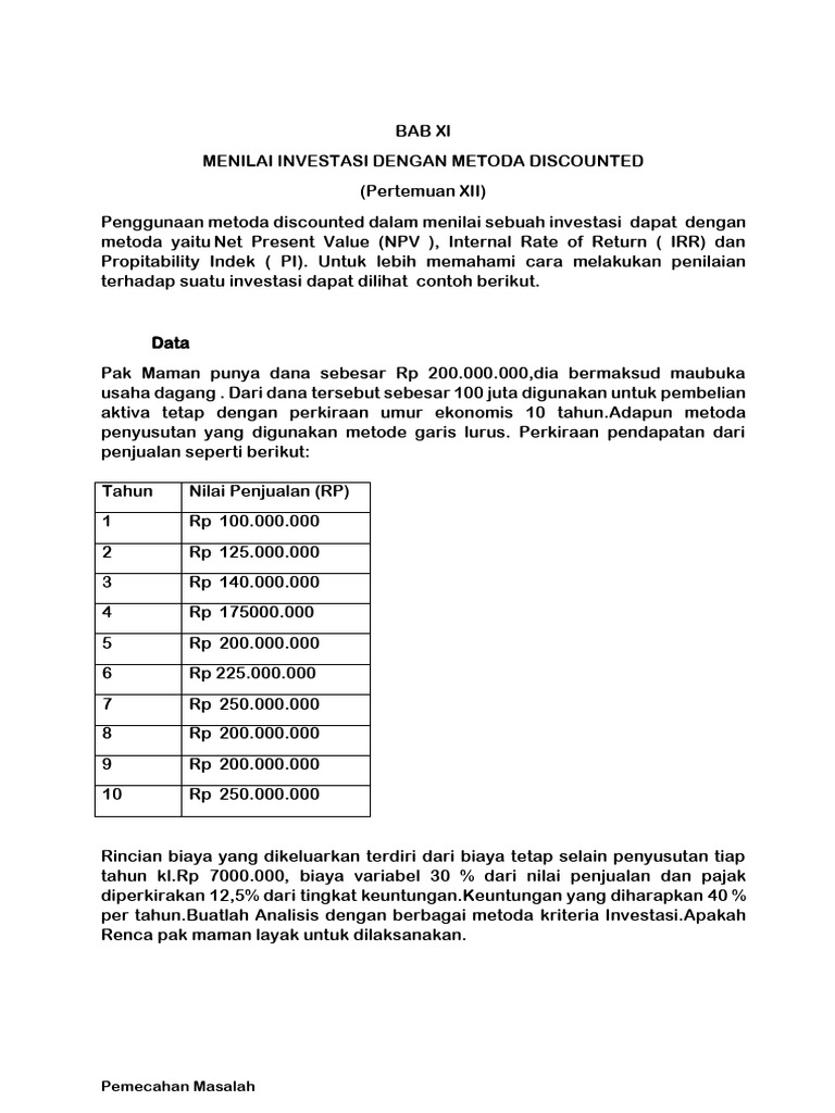 Analisis Investasi Metode Discounted | PDF