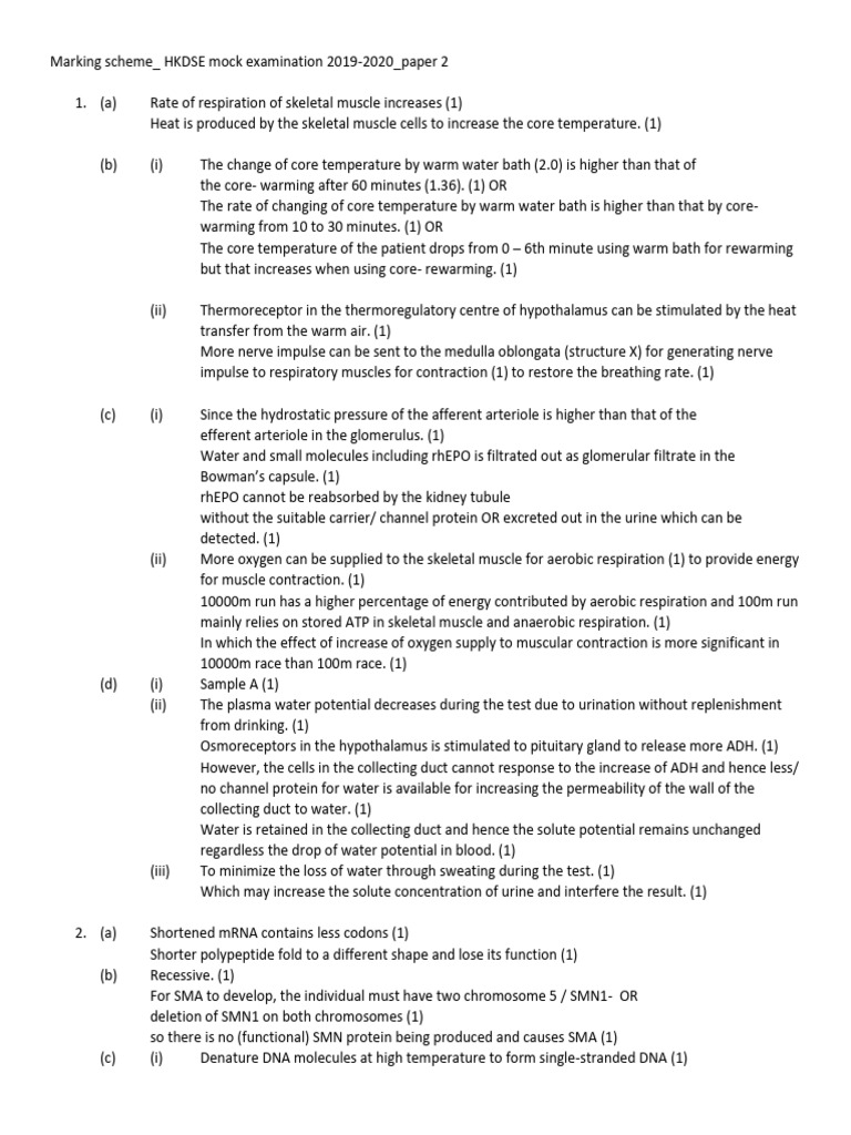 SPCC 2019-20 Paper2 Marking | PDF | Virus | Biochemistry