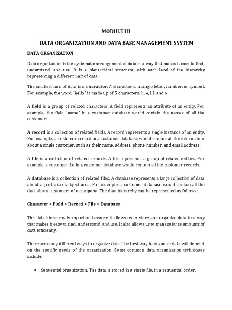 Module III Data Organisation and DBMS | PDF | Databases | Data Management