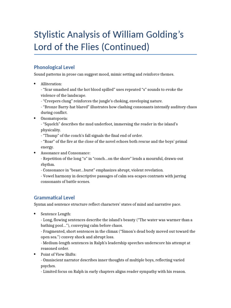 Stylistic Analysis Lord of The Flies Part2 | PDF