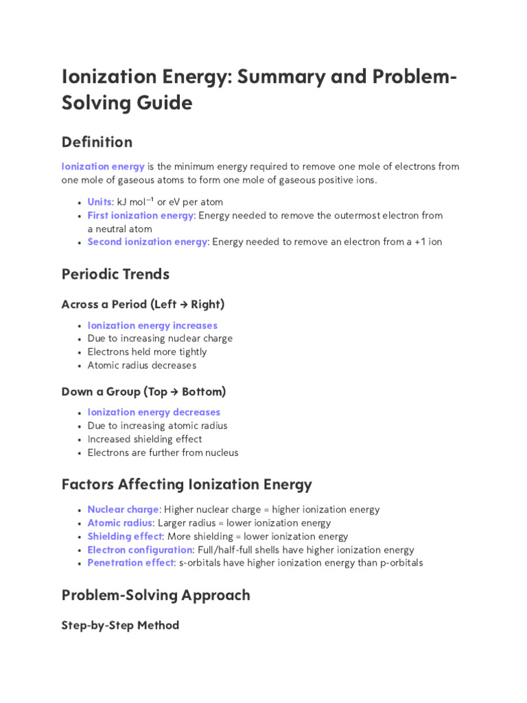 Ionization Energy: Summary and Problem-Solving Guide: Across A Period ...