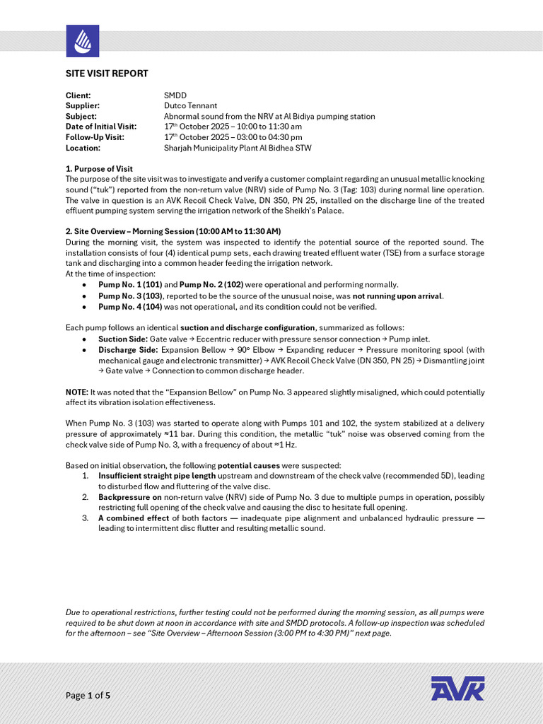 NRV Sound Investigation Report: Al Bidiya | PDF | Pump | Valve