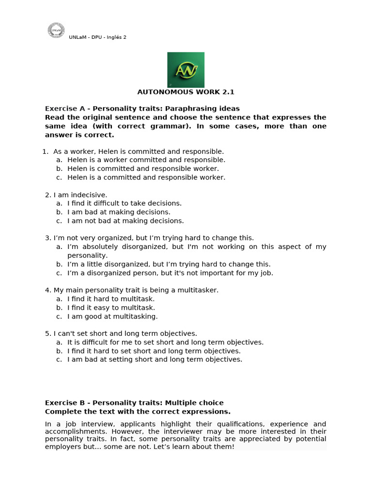 Personality Traits in Job Interviews | PDF