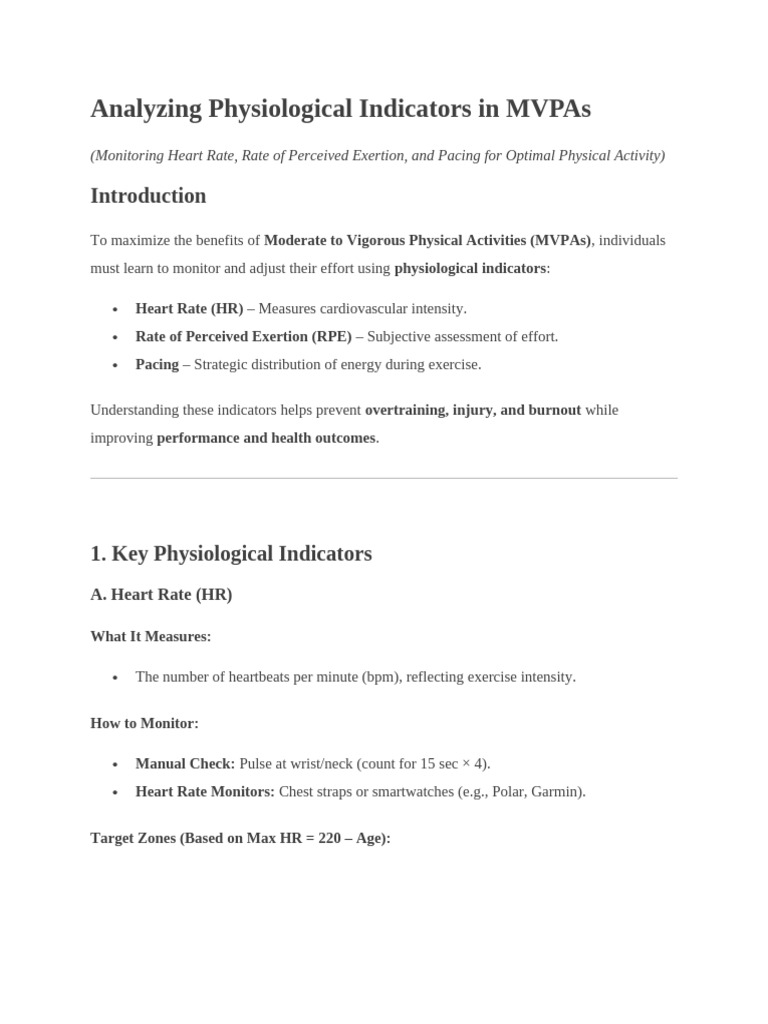 Monitoring Physiological Indicators in MVPAs | PDF | Heart Rate | High ...