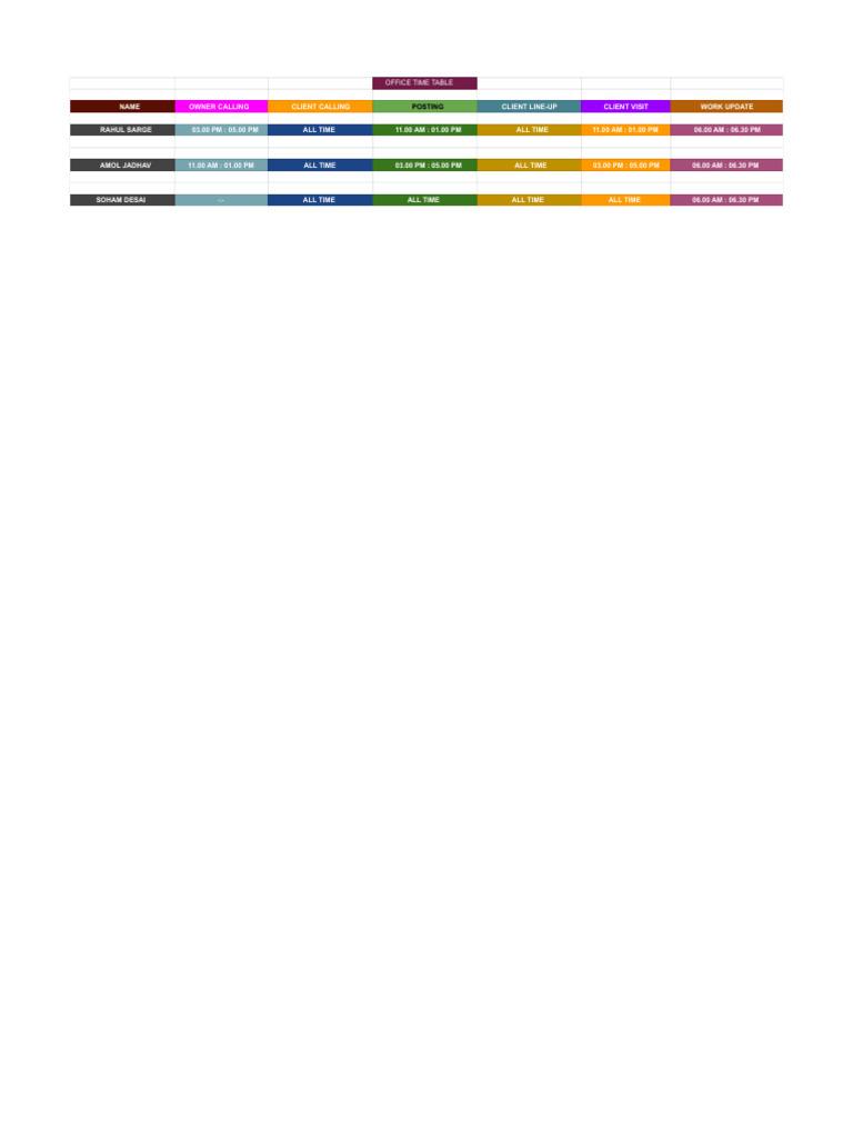 Office Time Table and Client Schedule | PDF