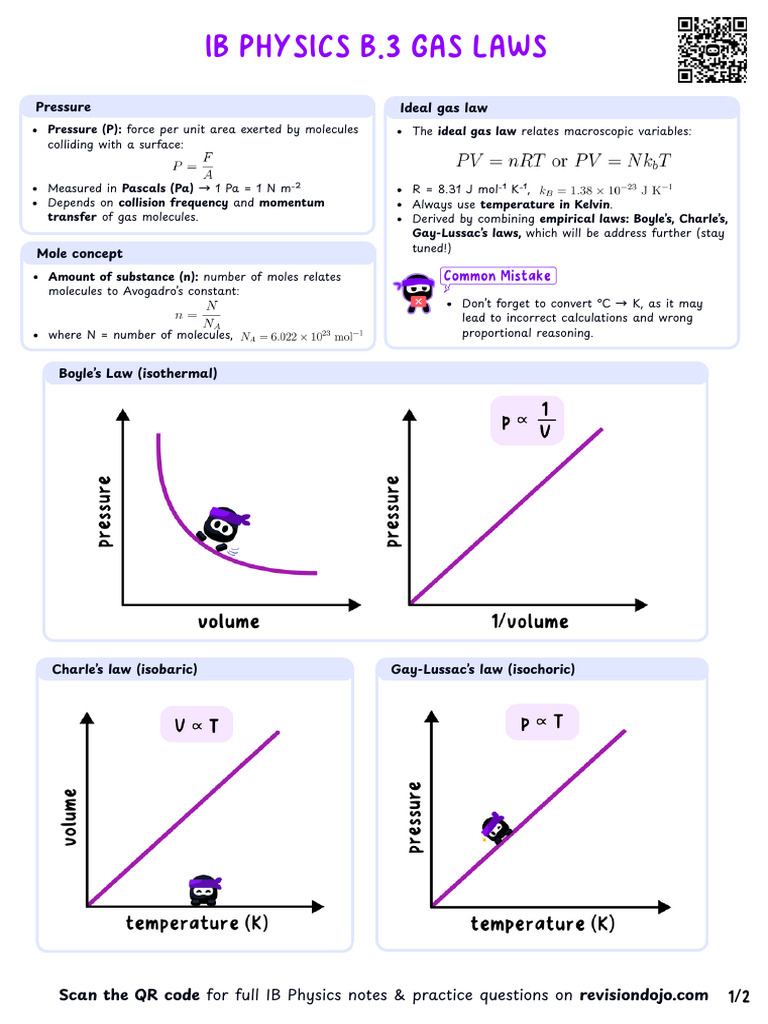 Physics B.3 Gas Laws Cheatsheet | PDF | Gases | Temperature