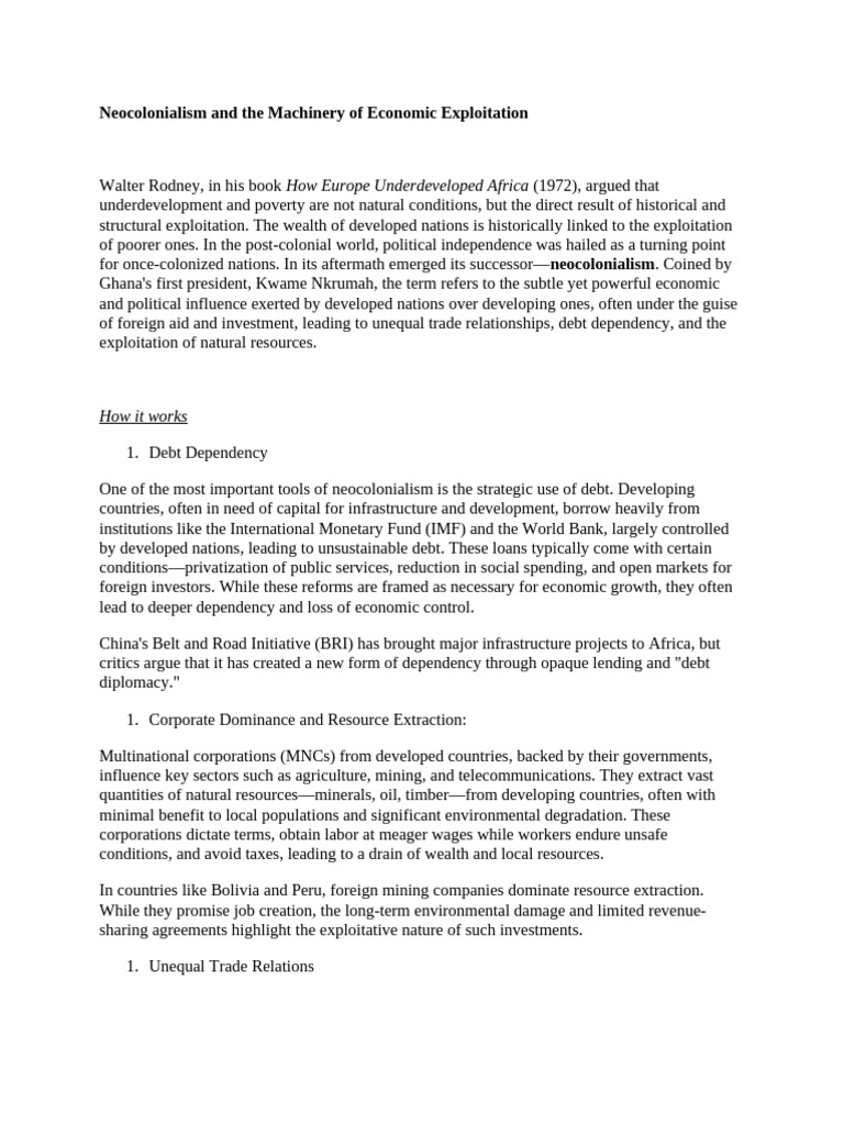 Neocolonialism: Economic Exploitation Explained | PDF | Developing ...