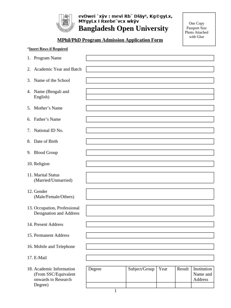 Bangladesh Open University: Mphil/Phd Program Admission Application ...