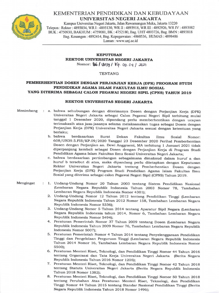 Keputusan Rektor-Sk Rektor No 86 Un39 Kp.09.04 2021 Tentang ...