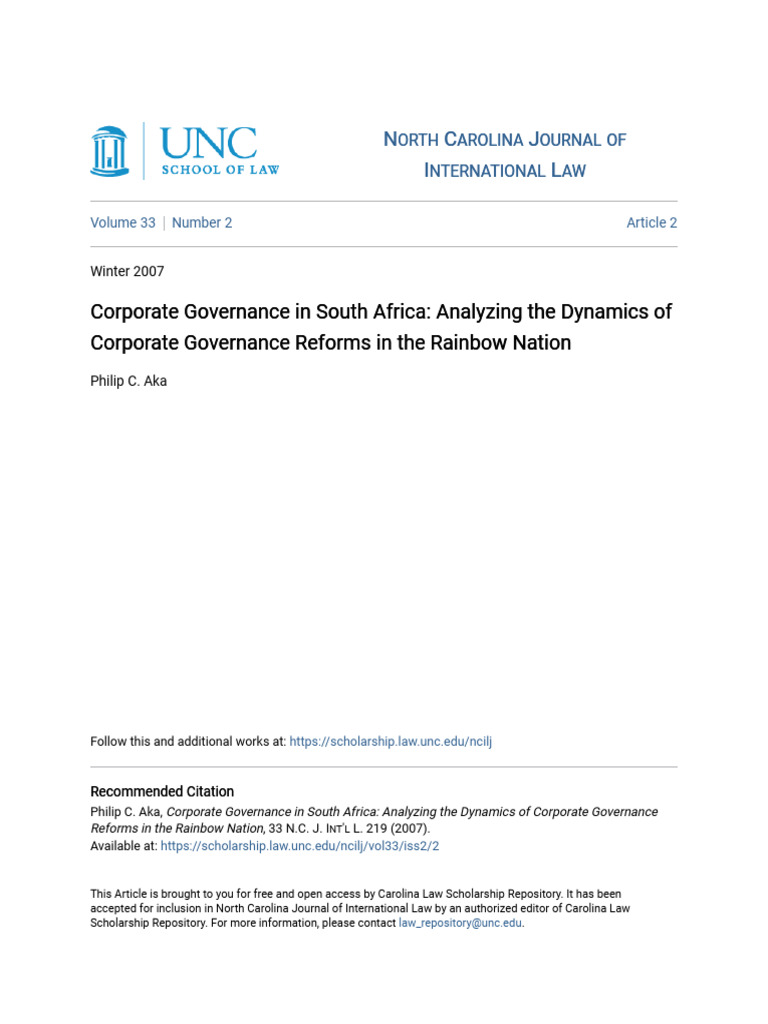 Corporate Governance in South Africa - Analyzing The Dynamics of ...