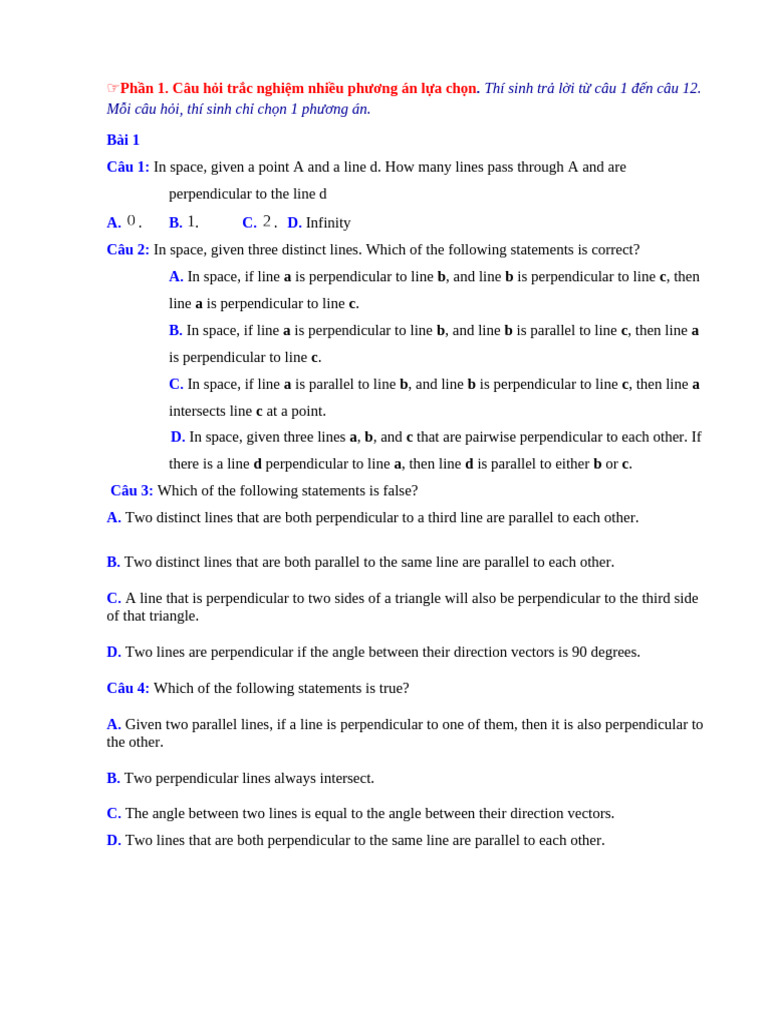 Geometry Multiple Choice Questions | PDF | Triangle | Perpendicular