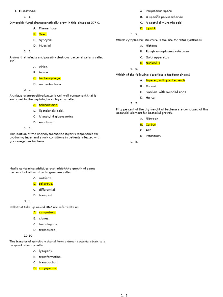 Microbiology Quiz: Fungi, Bacteria, and Viruses | PDF | Bacteria | Antibody
