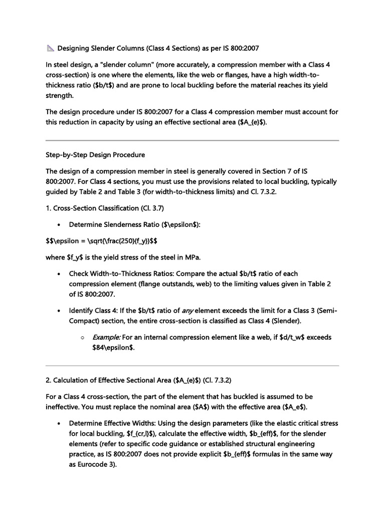 Slander Column Design As Per IS 800 | PDF | Buckling | Strength Of ...