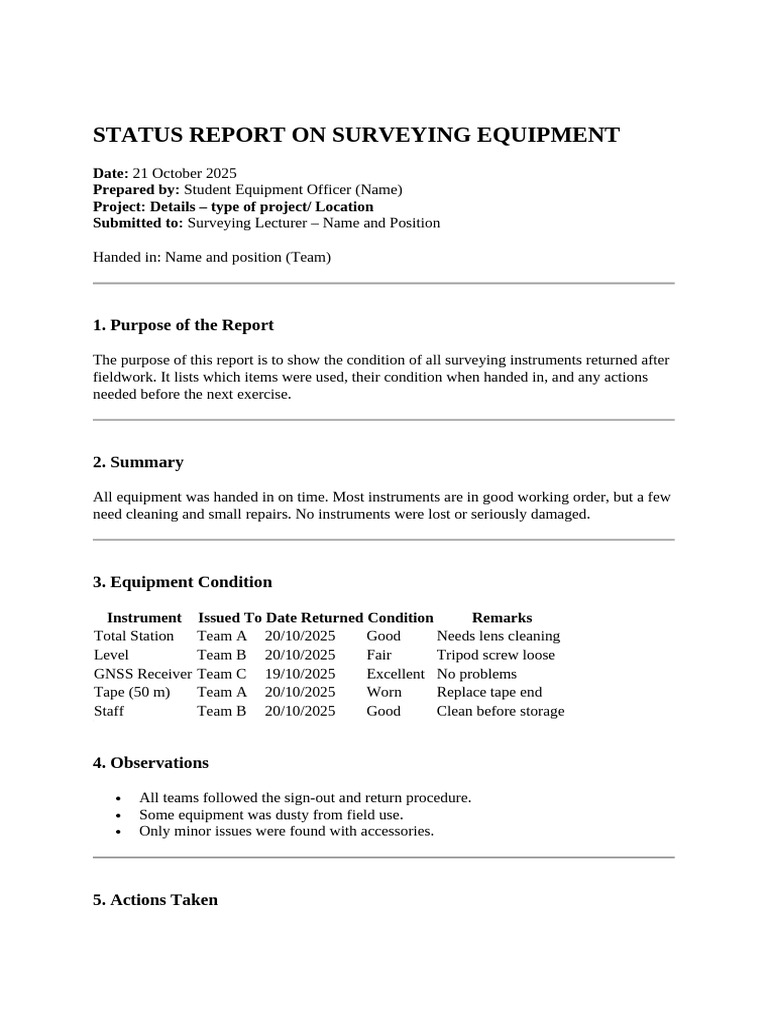 Status Report On Surveying Equipment | PDF
