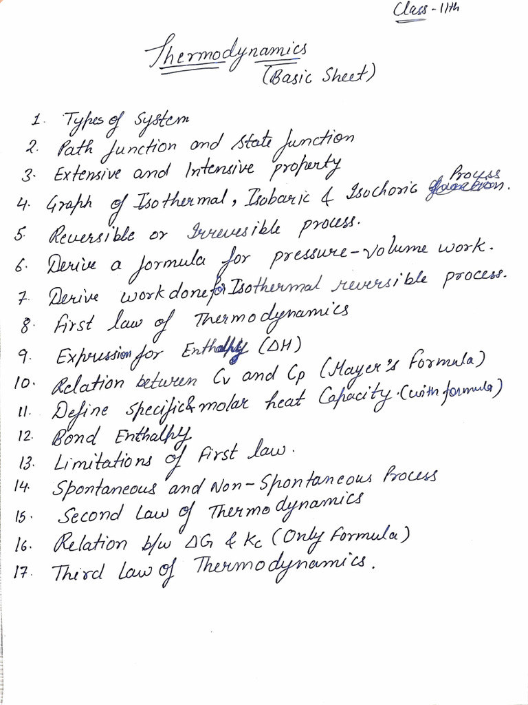 11C Thermodynamics Basic Sheet | PDF