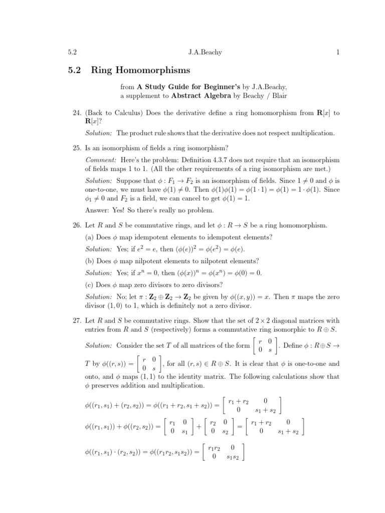 Understanding Ring Homomorphisms in Algebra | PDF | Ring (Mathematics ...