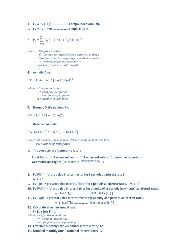 Formula Sheet | PDF | Present Value | Capital Asset Pricing Model