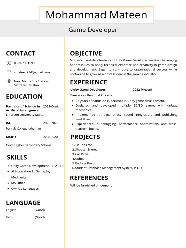 Gray and Golden Resume CV | PDF