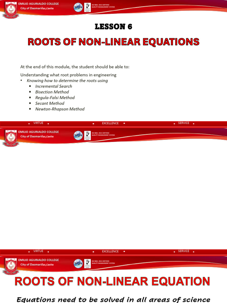 Lesson 6 Roots of Non-Linear Equations | PDF | Equations | Numerical ...