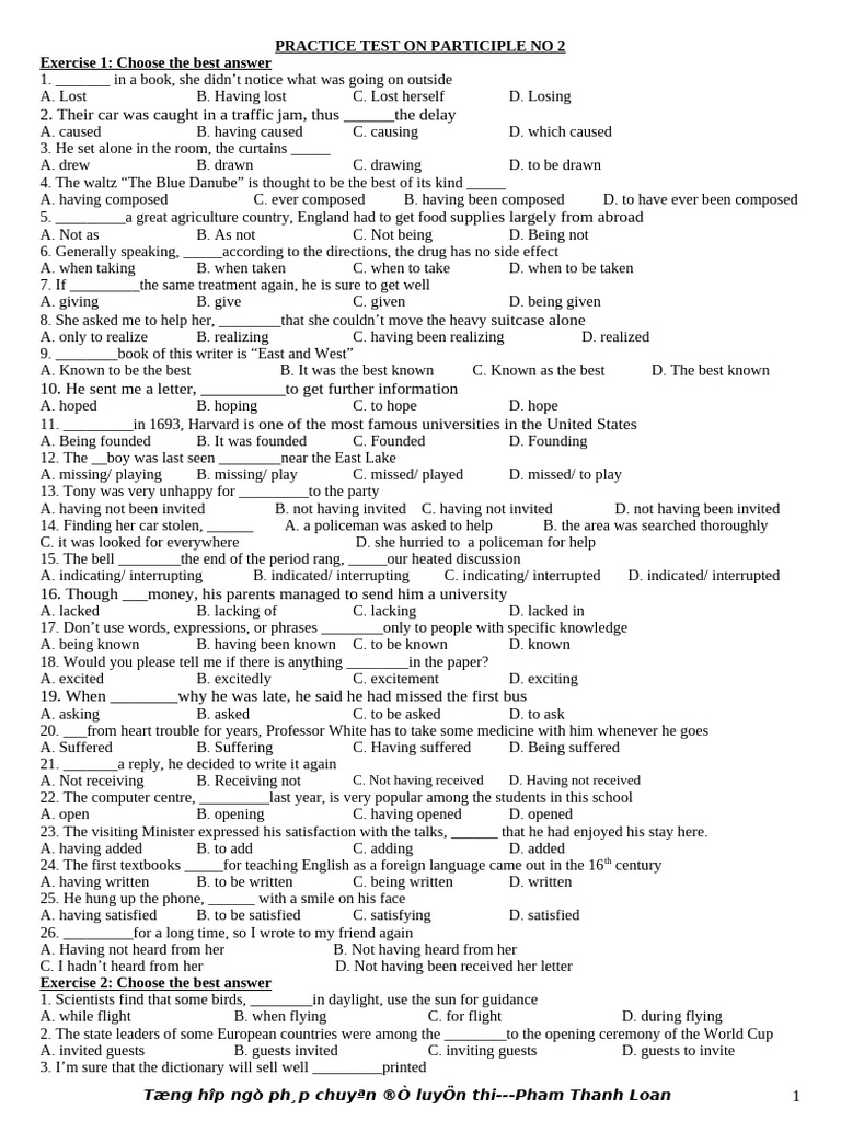 Practice Test On Participle No 2 | PDF