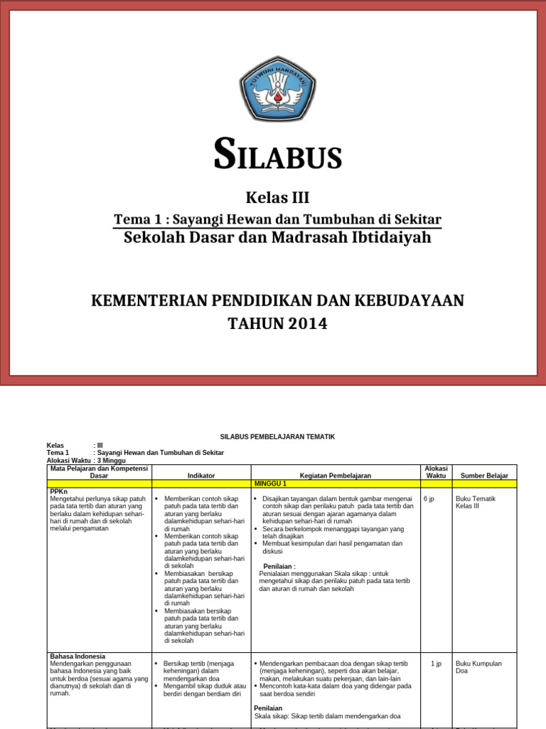 Silabus Sayangi Hewan Dan Tumbuhan Di Sekitar Kls III - Ok | PDF