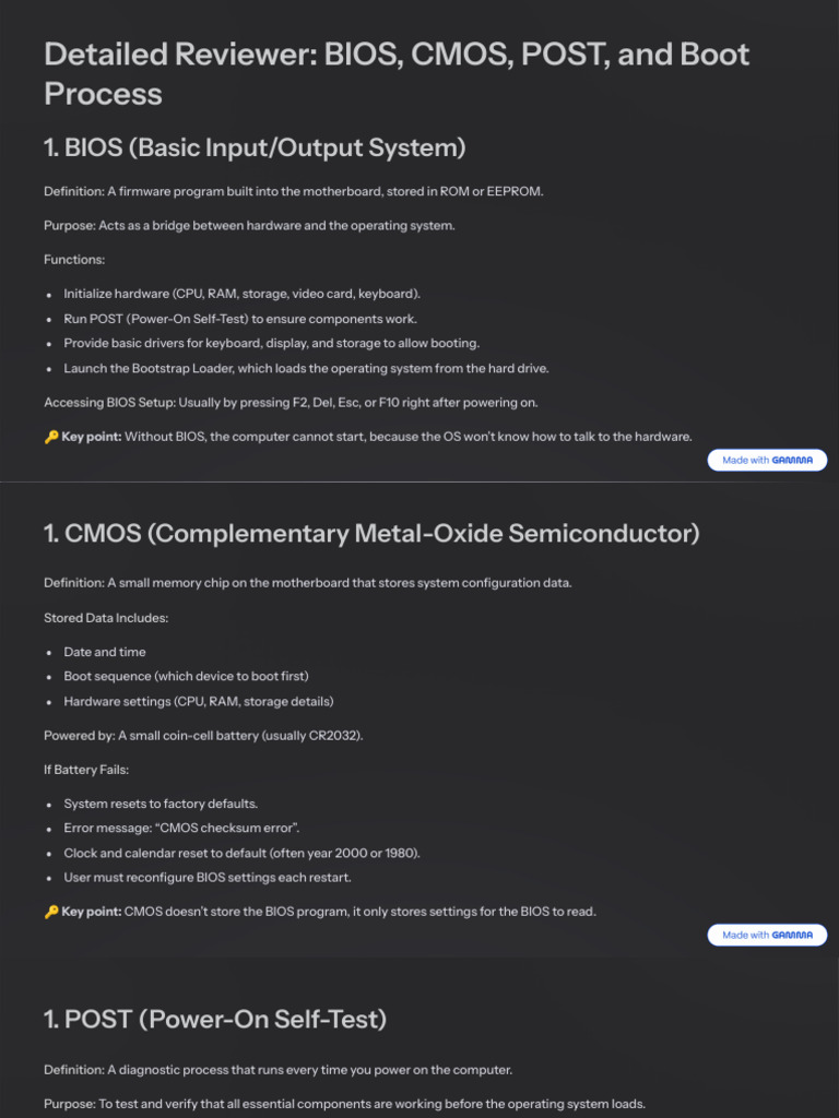 Detailed Reviewer BIOS CMOS POST and Boot Process | PDF | Bios | Booting