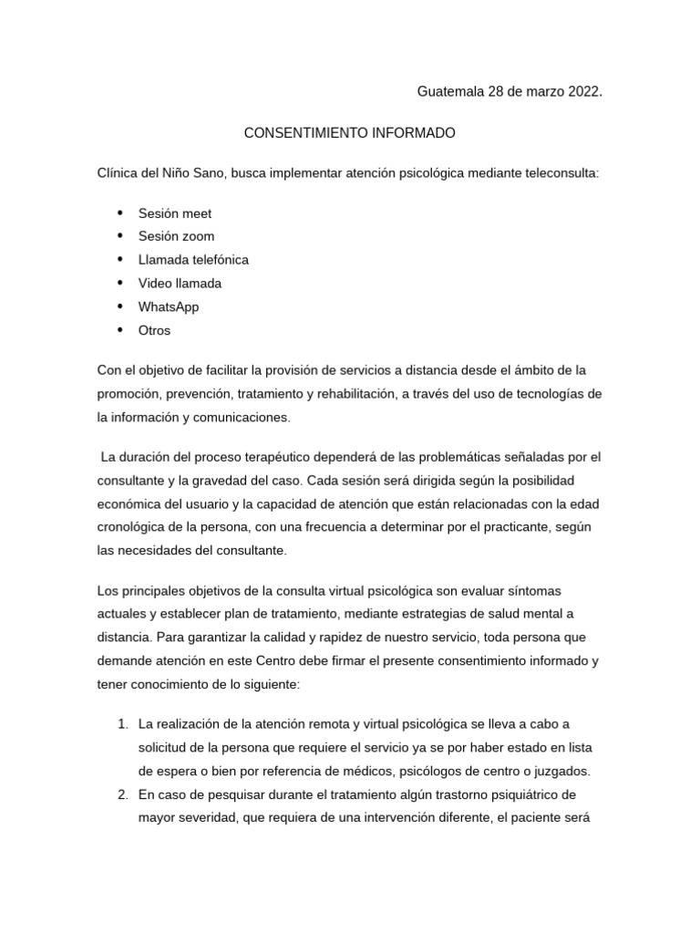 Consentimiento Informado Niños | PDF | Terapia | Sicología