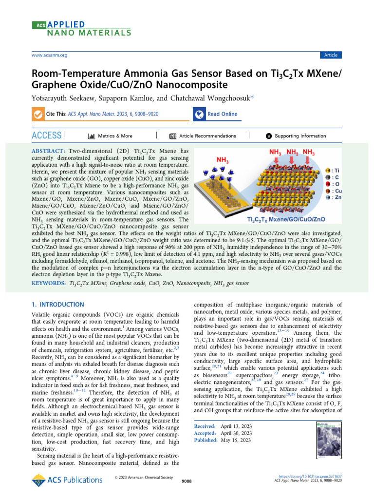 Ti3C2Tx MXene NH3 Gas Sensor Development | PDF | Zinc Oxide | Ammonia