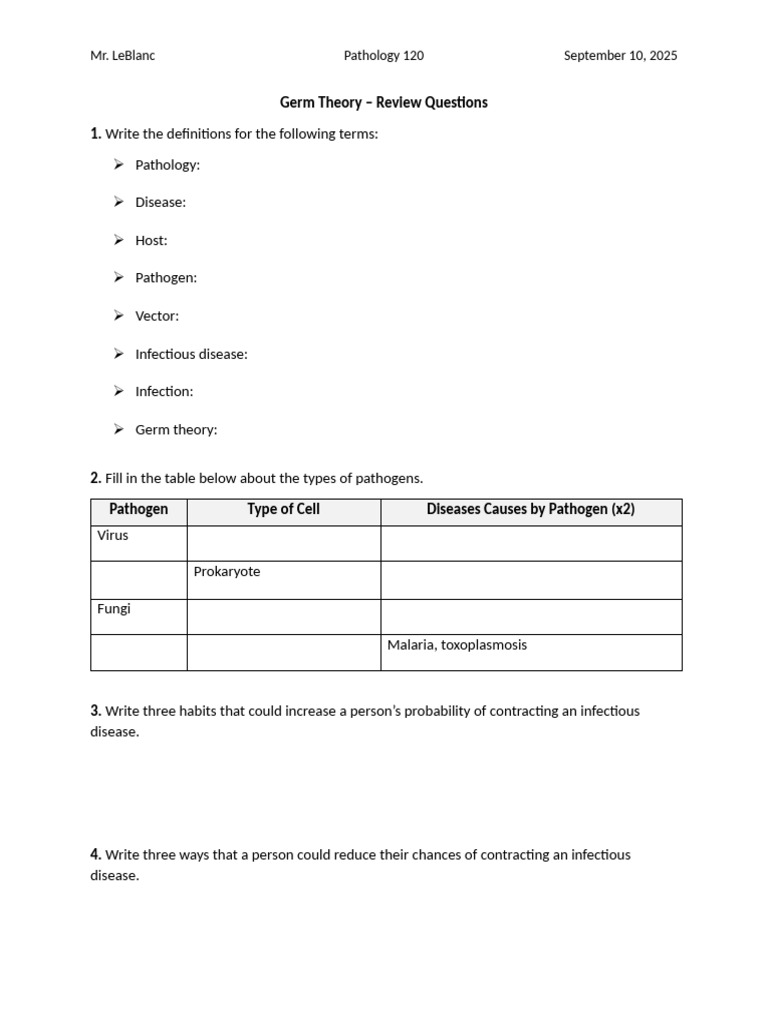 Germ Theory Questions | PDF