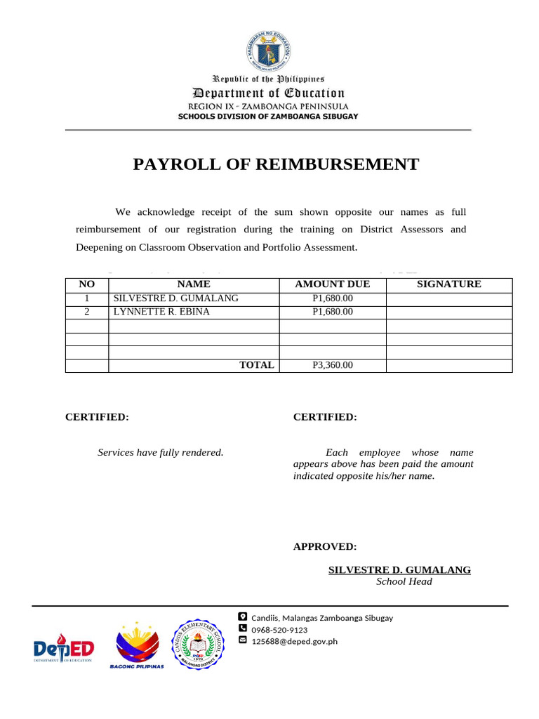 Payroll of Reimbursement | PDF