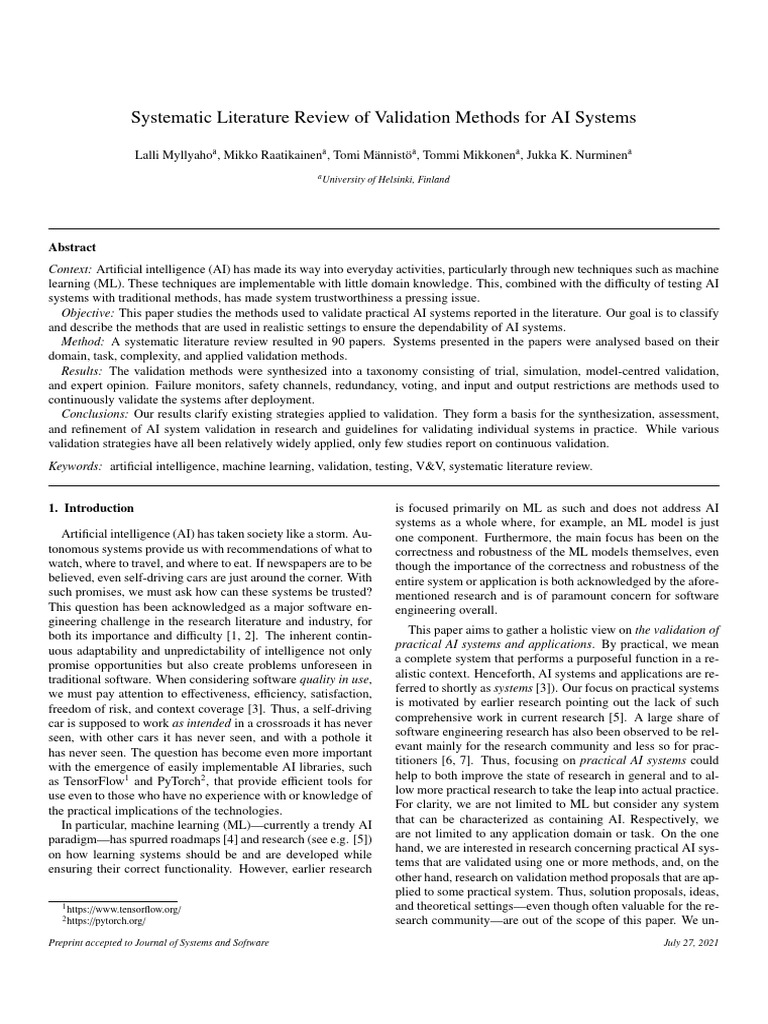 Validation Methods for AI Systems | PDF | Artificial Intelligence ...
