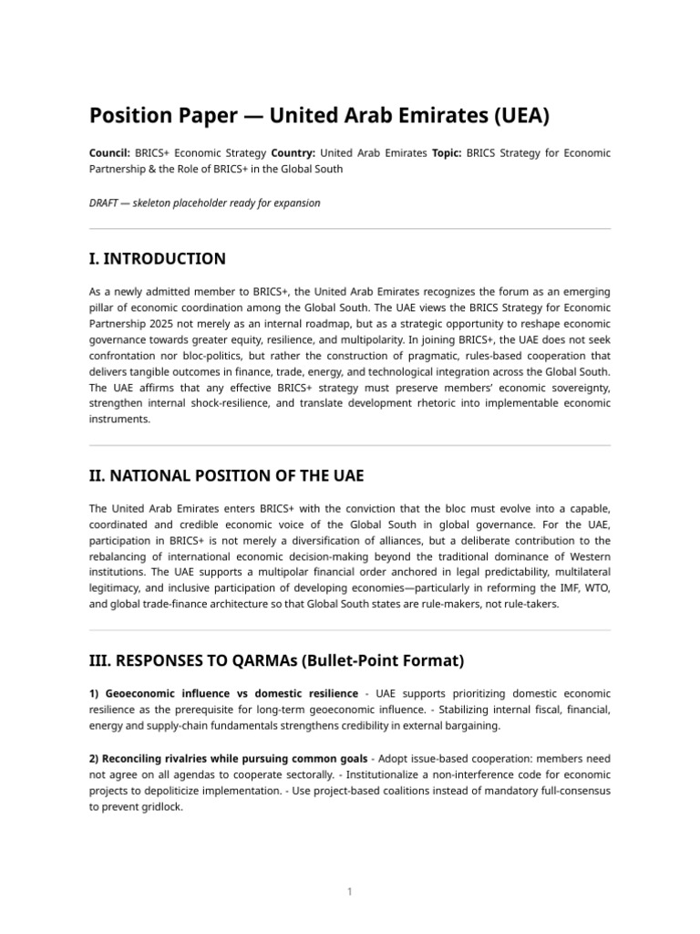 Position Paper Uea Brics | PDF | United Arab Emirates | International ...