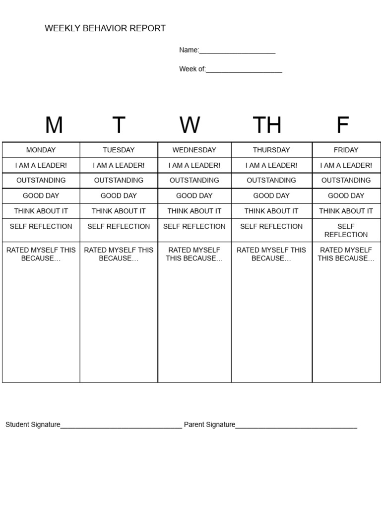 Weekly Behavior Report Card | PDF