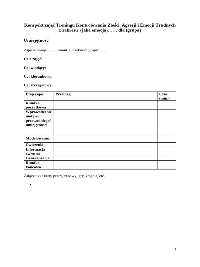 Konspekt Zajęć Trudne Emocje | PDF