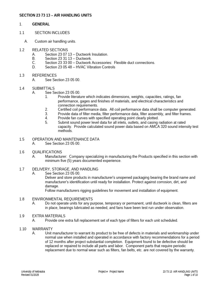 Custom Air Handling Units Specifications | PDF | Duct (Flow) | Pipe ...