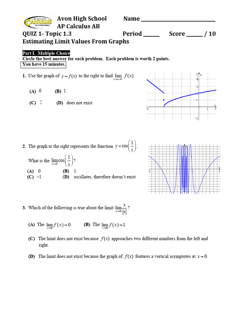 Quiz 1 - Topic 1.3 (AB Fall 2019) | PDF | Function (Mathematics ...