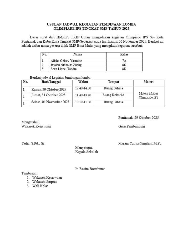 Jadwal Pembinaan Olimpiade IPS SMP 2025 | PDF