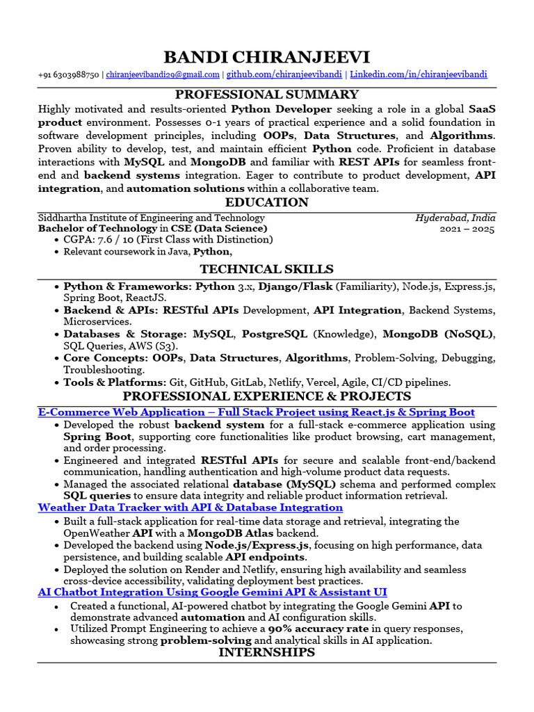 Chiranjeevi Python Developer | PDF | Web Development | Databases