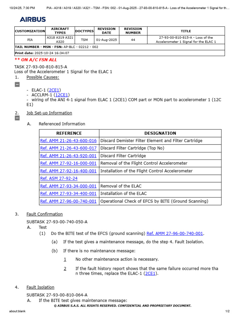 Loss of Accelerometer 1 Signal For ELAC 1 | PDF | Monoplane | Civil ...