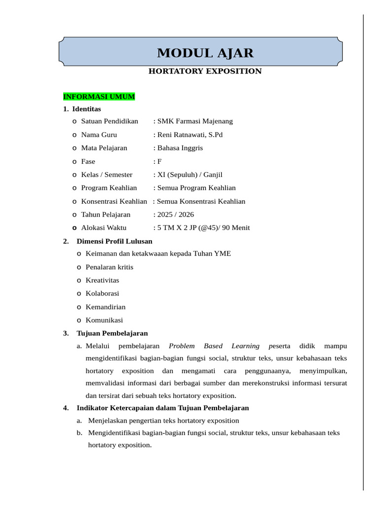 Pembelajaran Teks Hortatory Exposition | PDF