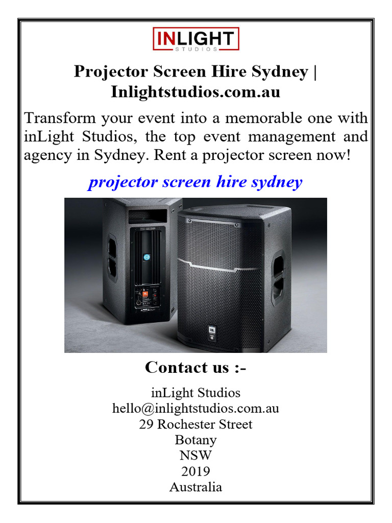 Projector Screen Hire Sydney - Inlightstudios - Com.au | PDF