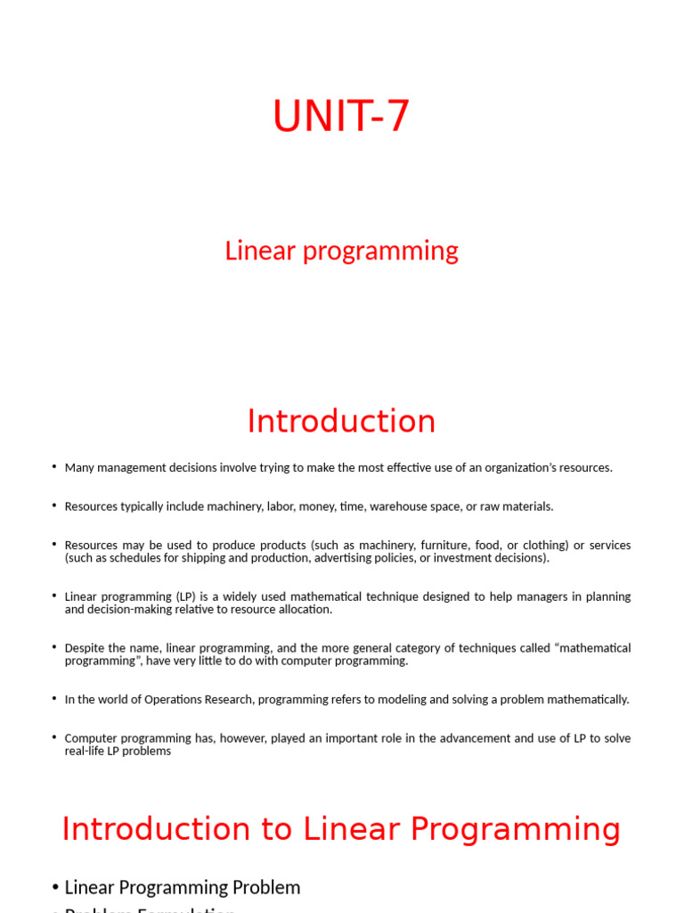 UNIT 7 (B) Linear Programming | PDF | Linear Programming | Mathematical ...