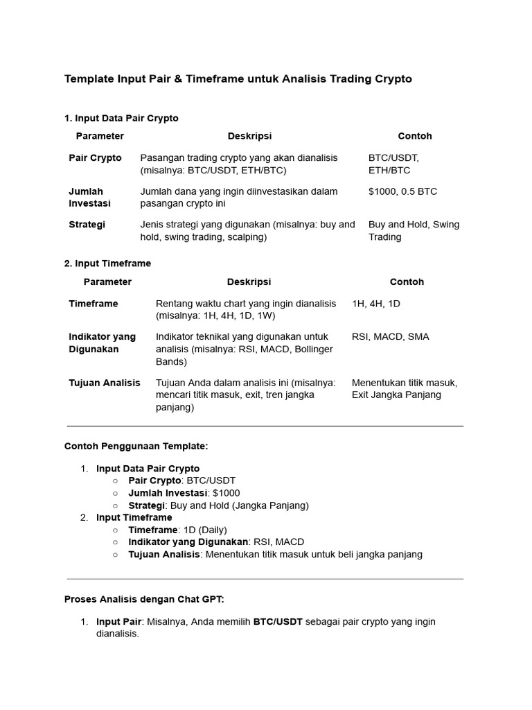 Template Input Pair & Timeframe Untuk Analisis Trading Crypto | PDF