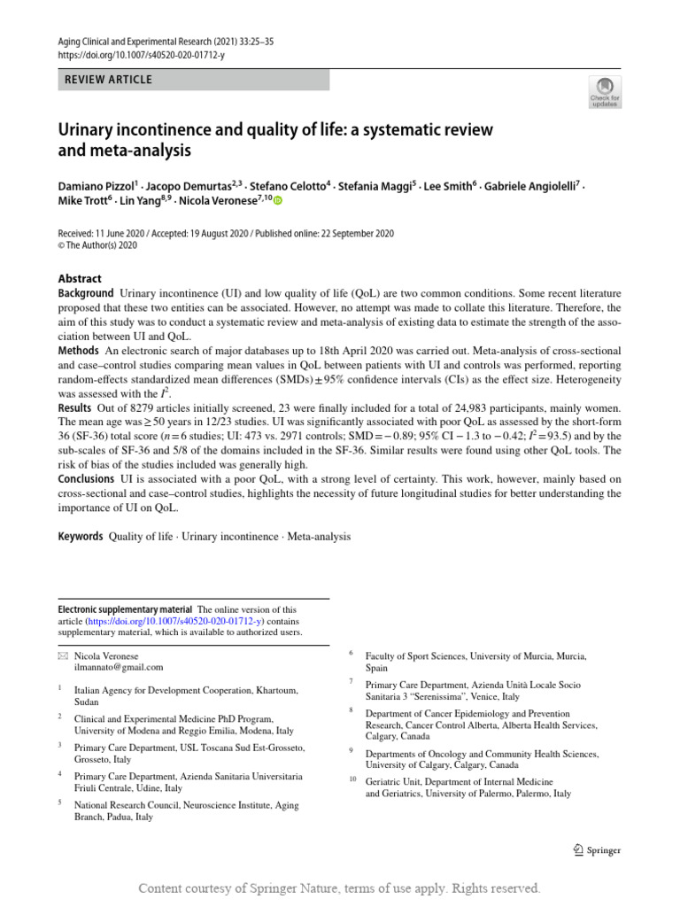 Urinary Incontinence and Quality of Life A Systema | PDF | Urinary Incontinence