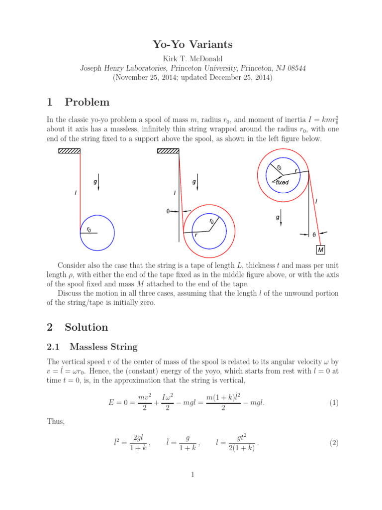 Yoyo | PDF | Motion (Physics) | Classical Mechanics