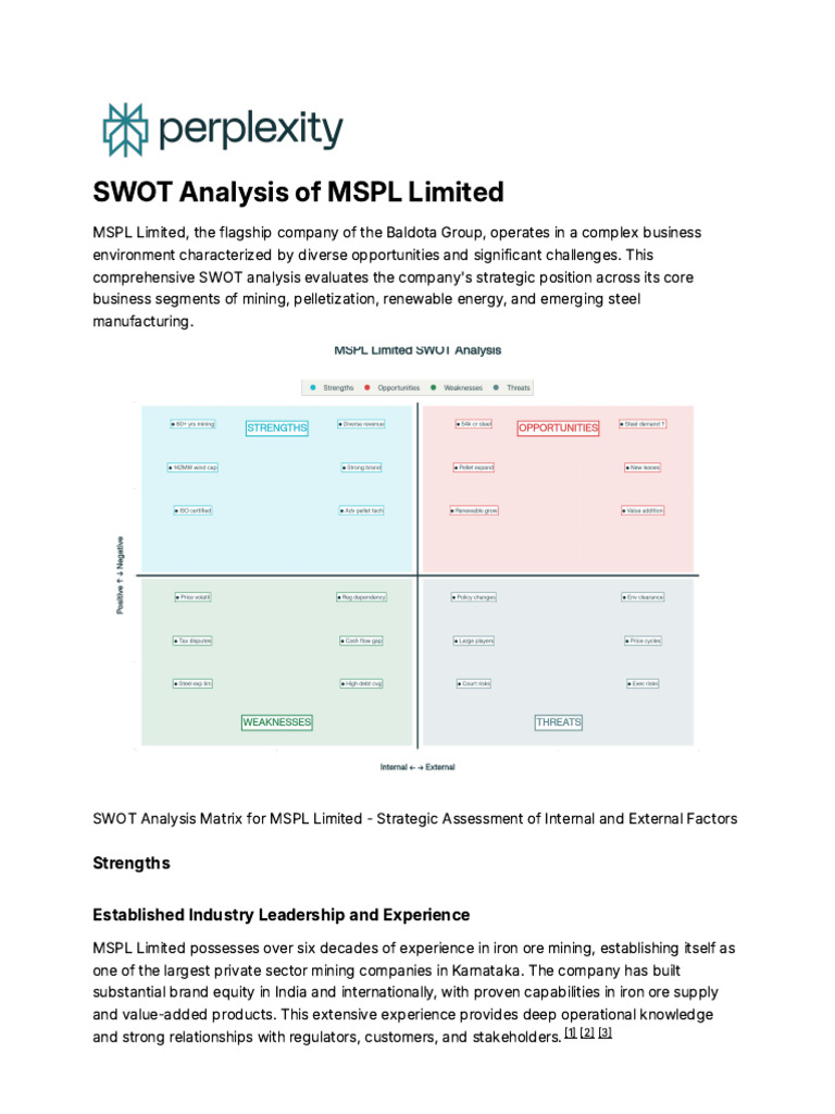 MSPL Limited: SWOT Analysis Overview | PDF | Mining | Clean Technology