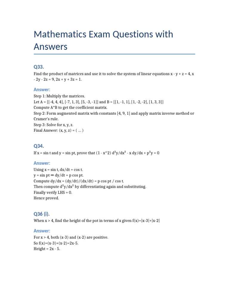 Maths Exam Solutions and Techniques | PDF
